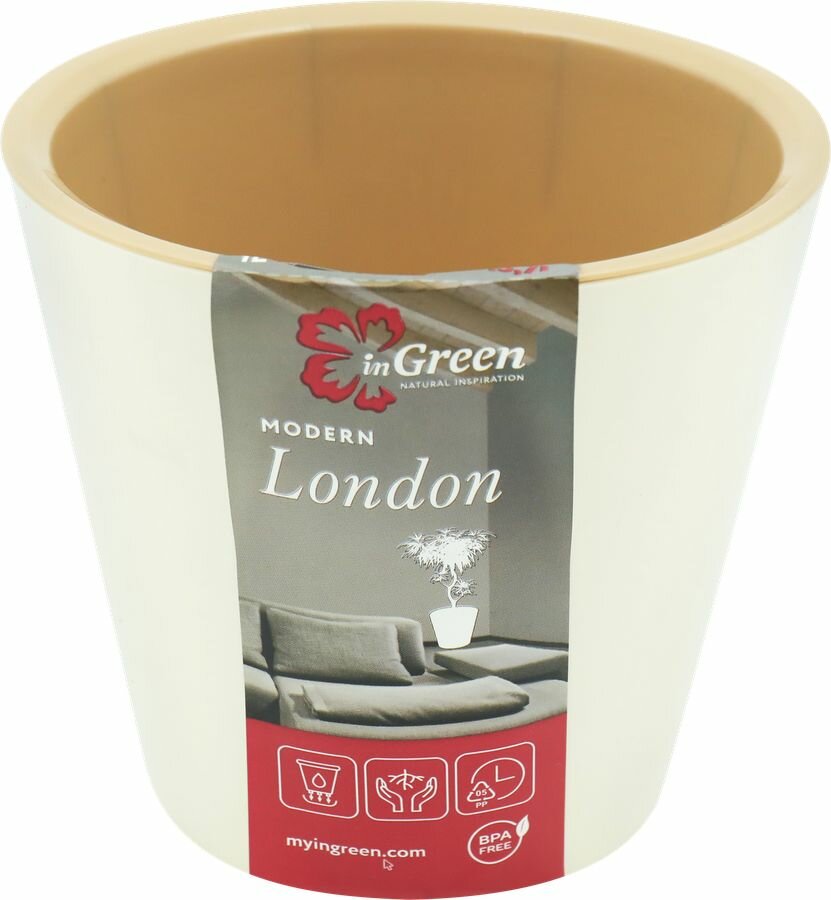 Горшок для цветов INGREEN London, 1литр, d-12,5см, цвет сливочный, дренажное отверстие