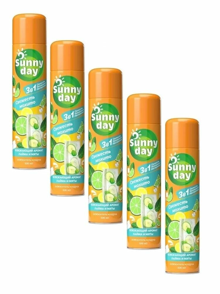 Освежитель воздуха Sunny Day Освежающий мохито, ароматы хорошего настроения, 300 мл, 5 шт