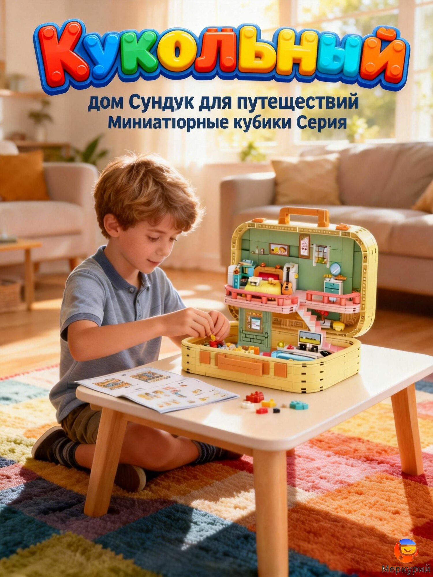 Мини-конструктор Кукольный домик в чемодане , сборные уличные сцены, развивающие игрушки для детей, набор миниатюрных кирпичиков