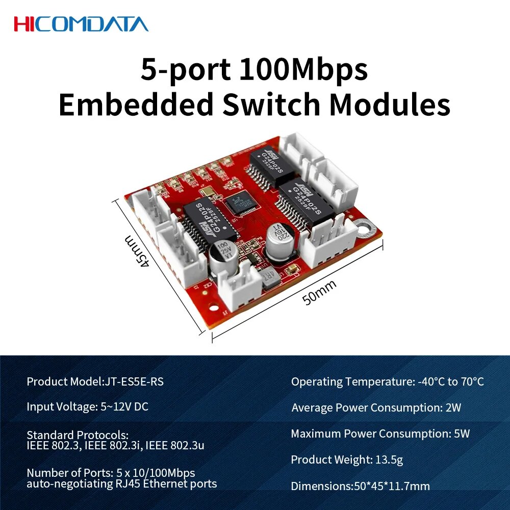 HICOMDATA 5-Port 100Mbps Embedded Switch JT-ES5E-RS
