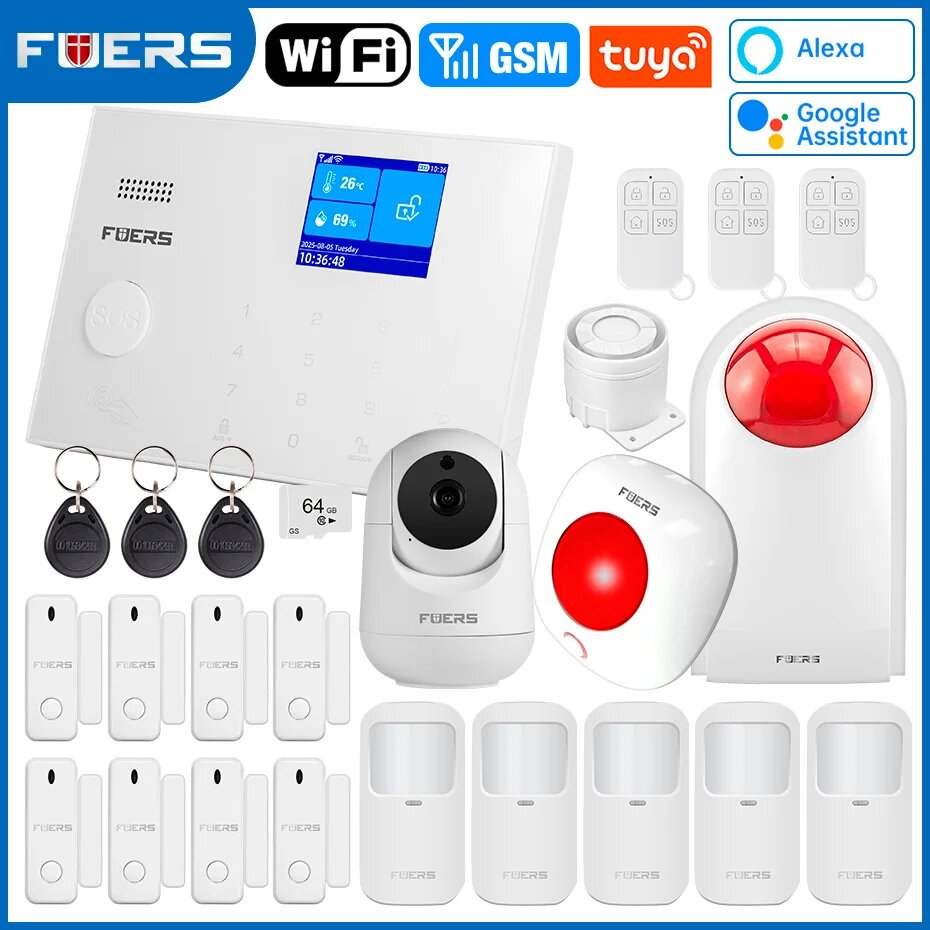 Система охраны дома FUERS Tuya Smart WiFi GSM Беспроводная Белая Антикража Система тревог с Контролем через приложение Камера-G30White AlarmKit4
