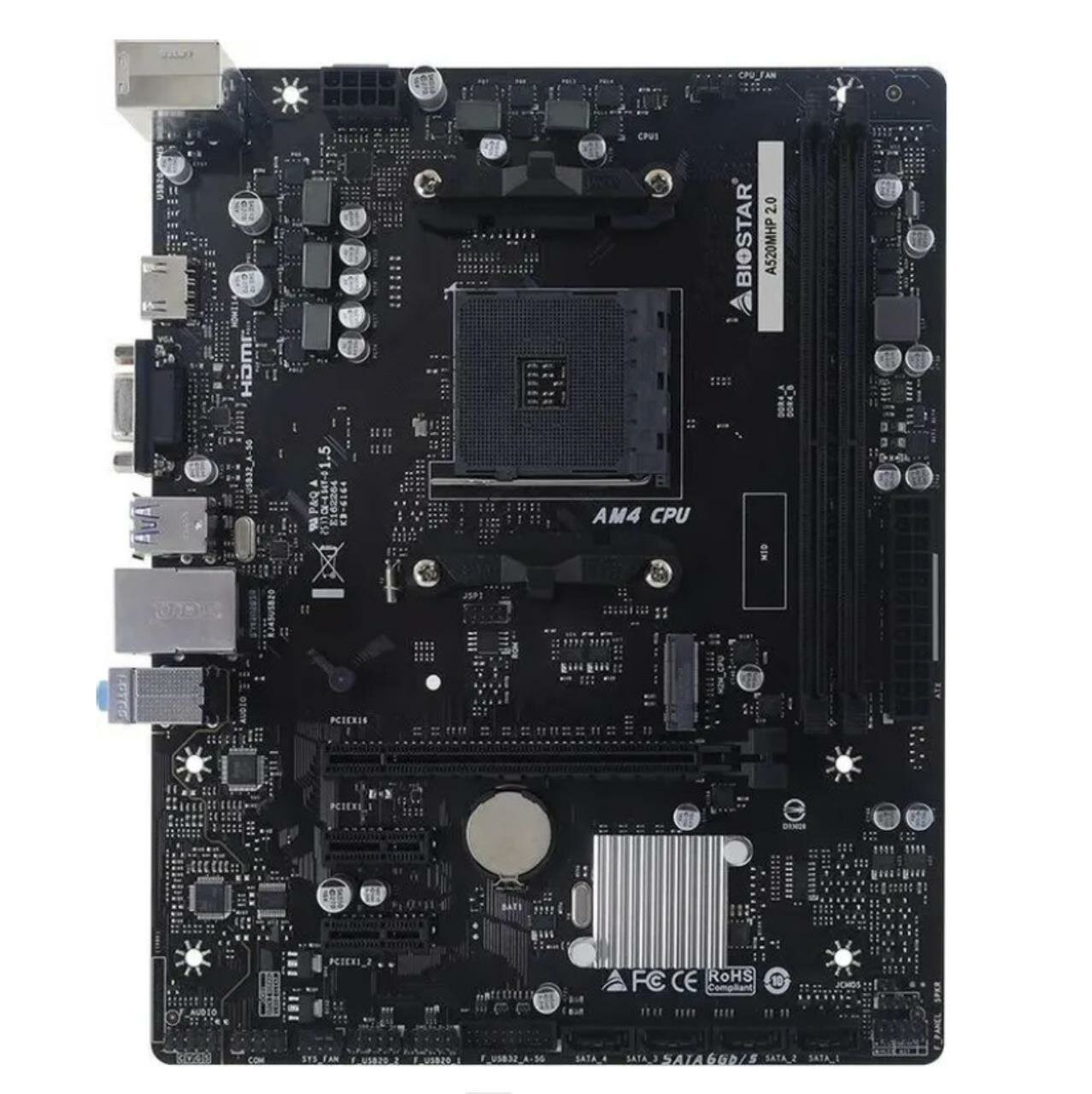 Материнская плата Biostar A520MHP 2.0 Soc-AM4 AMD A520 2xDDR4 mATX AC 97 8ch(7.1) GbLAN RAID+VGA+HDM
