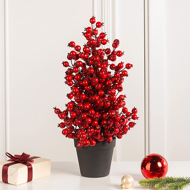 Настольная елка Berenice из красных ягод в горшочке 48 см, Christmas Deluxe (Кристмас Делюкс), 89500