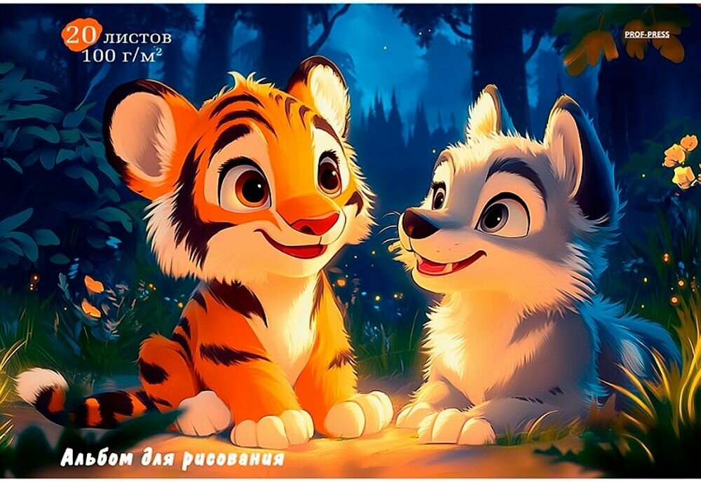 Альбом детский для рисования "Зверята в джунглях" на скобе, формат А4, 20 листов, бумага офсетная