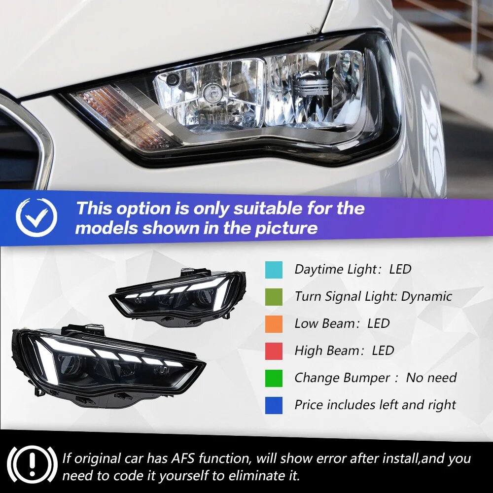 Автомобиль для Audi A3 8V 2013-2016 Седан S3 Хэтчбек RS3 Фары Drl Hella Led Bi Xenon Лампа Противотуманные фары Автомобильный аксессуар Фара