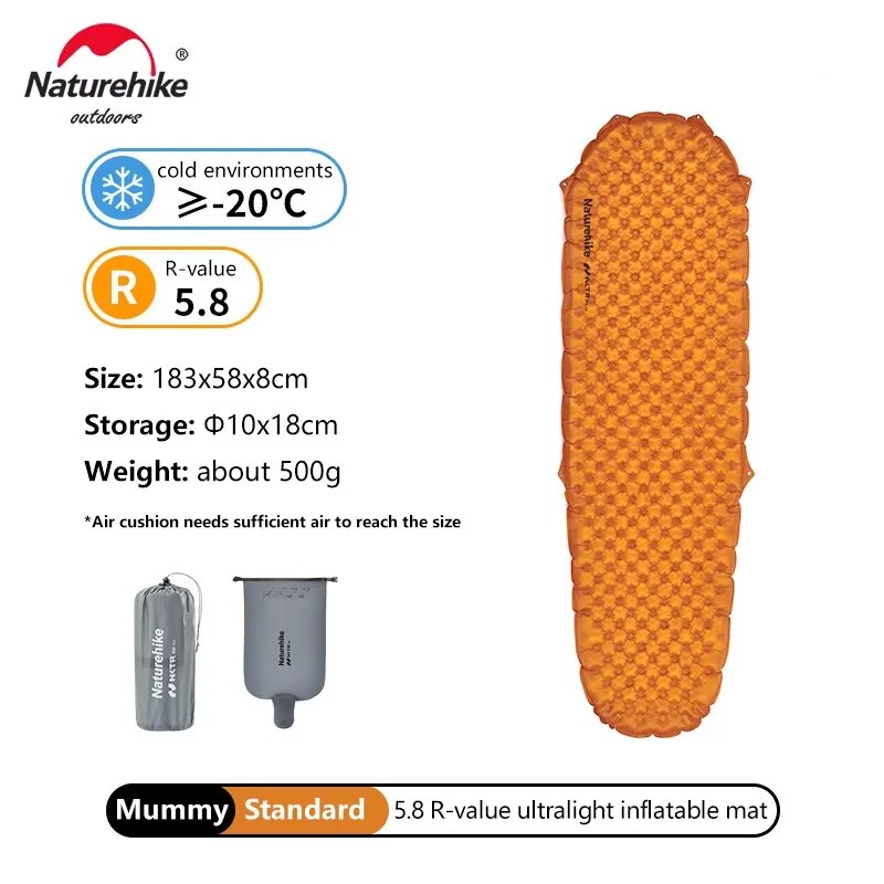 Naturehike надувной коврик R5.8, 183x58см, оранжевый