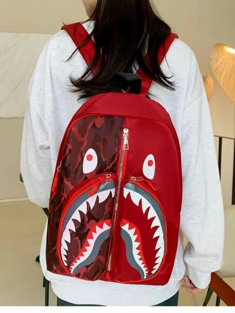 Рюкзак Bape Shark Акула Красный нейлоновый школьный для взрослых унисекс — фото 1