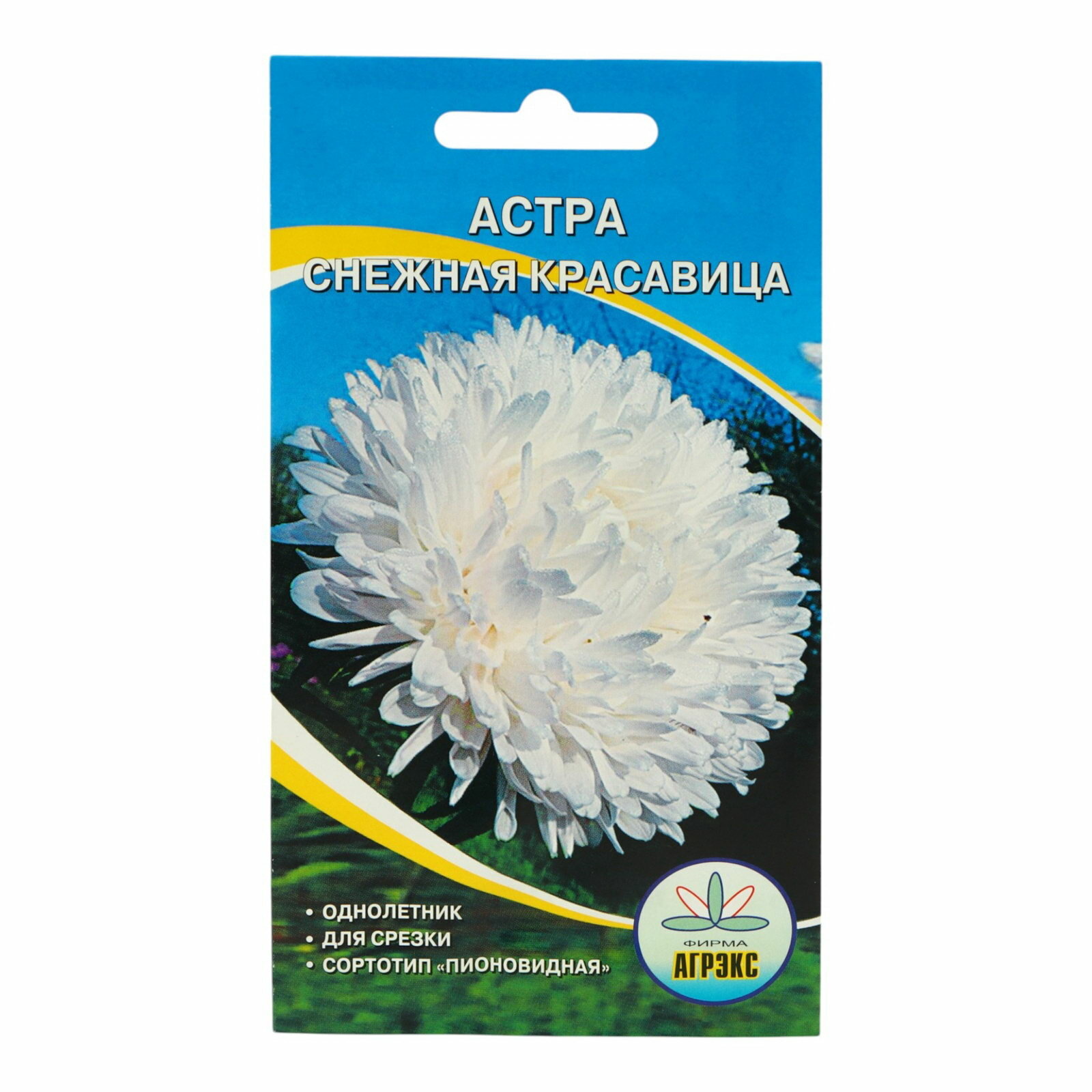 Семена Цветов Астра пион. Снежная Красавица, 0.2 г, посев на рассаду: апрель, 3 шт.