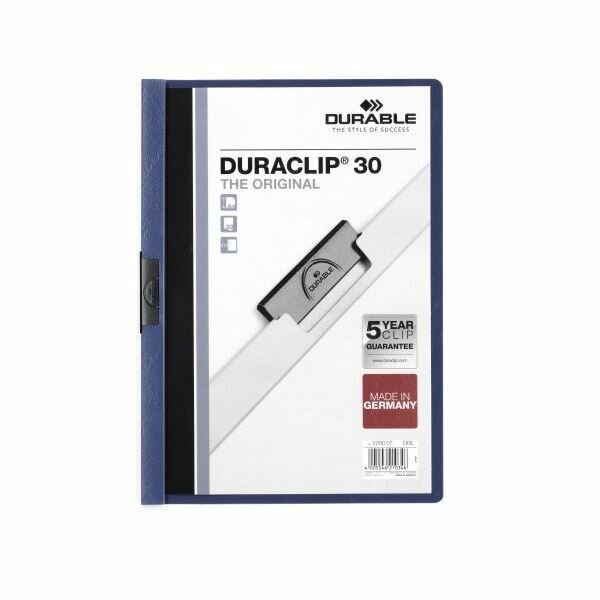 Папка Durable DURACLIP ORIGINAL 30 с клипом, верхний лист прозрачный, синяя, на 30 листов