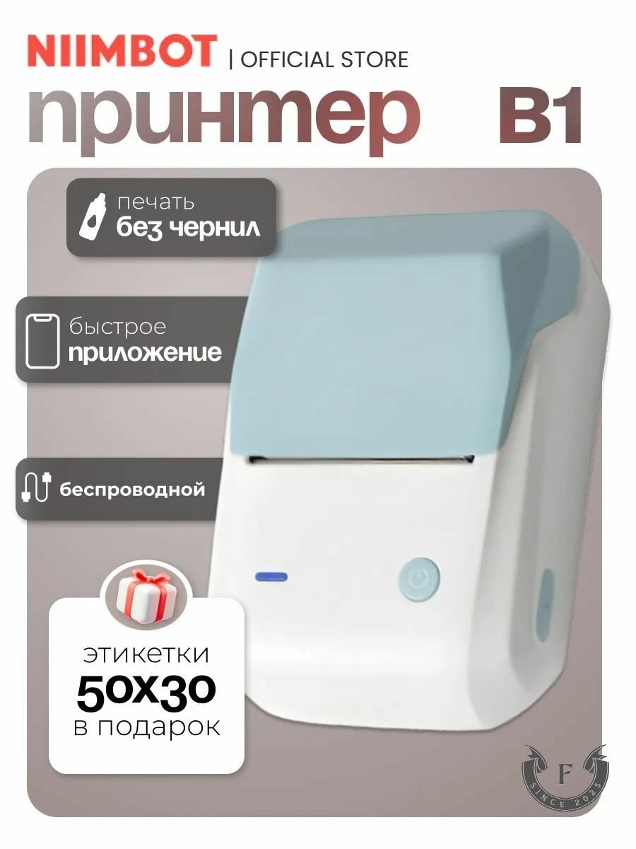 Принтер для наклеек/этикеток термо Принтер для этикеток B1, голубой, белый