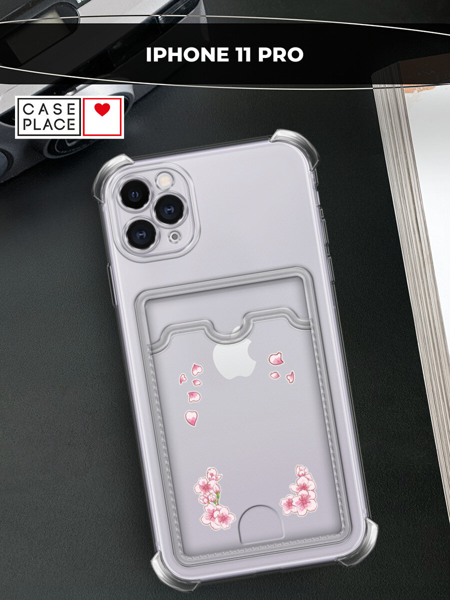 Чехол на Apple iPhone 11 Pro (Айфон 11 Про) с картой и принтом Цветы сакура в корейском стиле