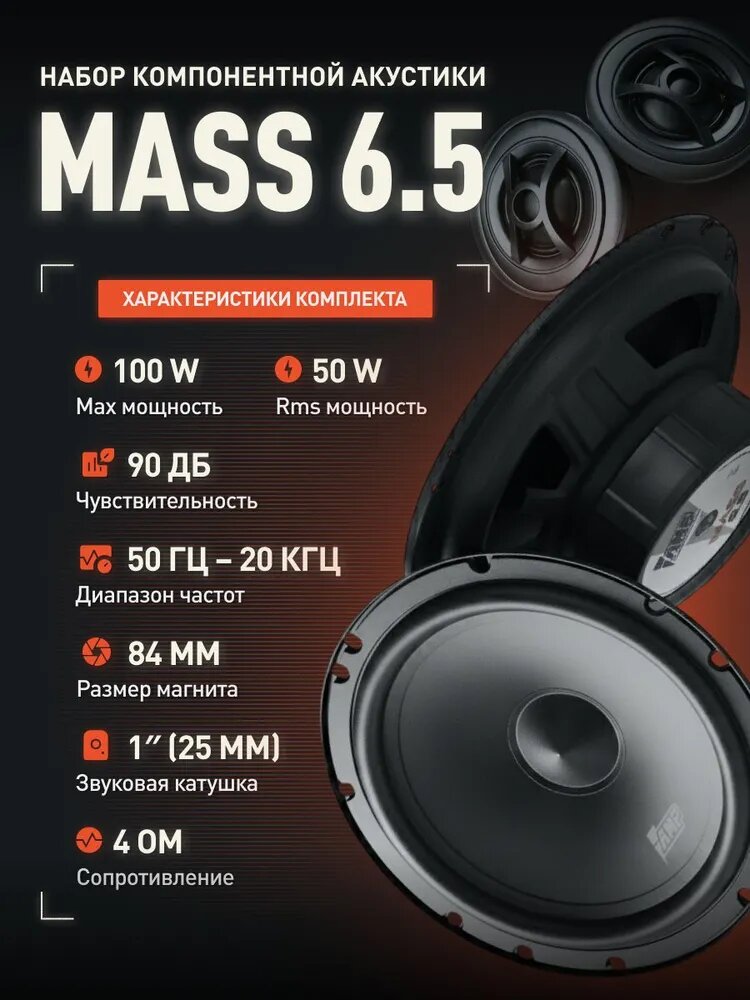 Акустика компонентная AMP MASS 6.5 / Колонки автомобильные 16,5 см