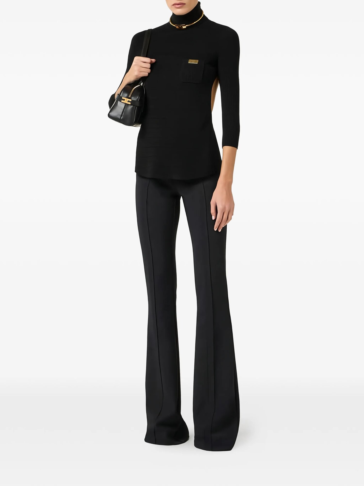 Свитер Elisabetta Franchi Micro-braided open-back sweater, размер 40, , black/black — фото 1