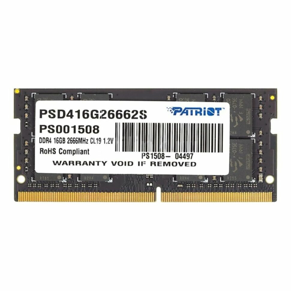 Модуль памяти Patriot DDR4 SO-DIMM 16Gb 2666МГц CL19 (PSD416G26662S), 1604827