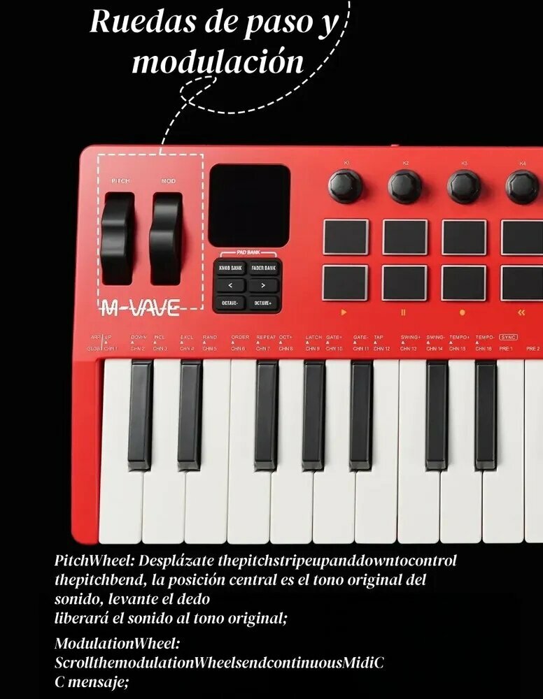 M-VAVE SMK-37 Pro MIDI-клавиатура с 16 пэдами Музыкальные аксессуары, USB-C/MIDI интерфейс, совместим с Windows/Mac/iOS/Android