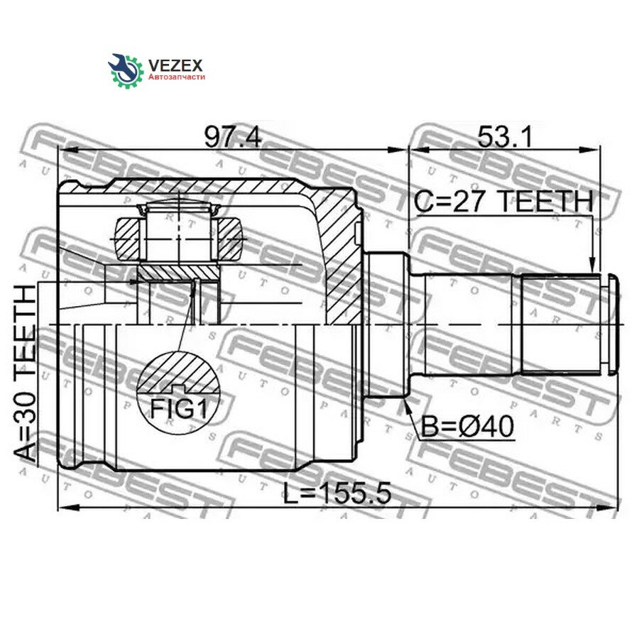 FEBEST 0311-CRVATLH Шрус внутренний левый 30x40x27