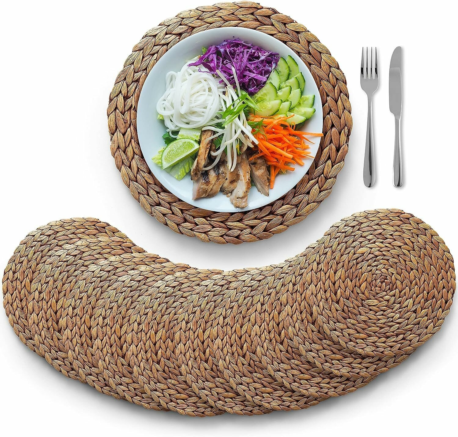 Кружевые плетёные подстольники из ротанга, подстольники из ивы, натуральные подстольники, плетёные подстольники, антискользящие и термостойкие 10 шт.