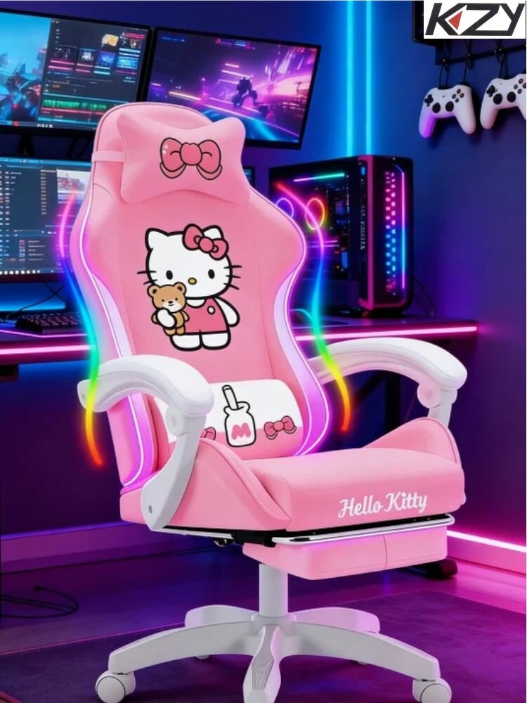 Игровое кресло геймерское компьютерное с RGB подсветкой, вибромассажем, подставкой для ног и Bluetooth-динамиками