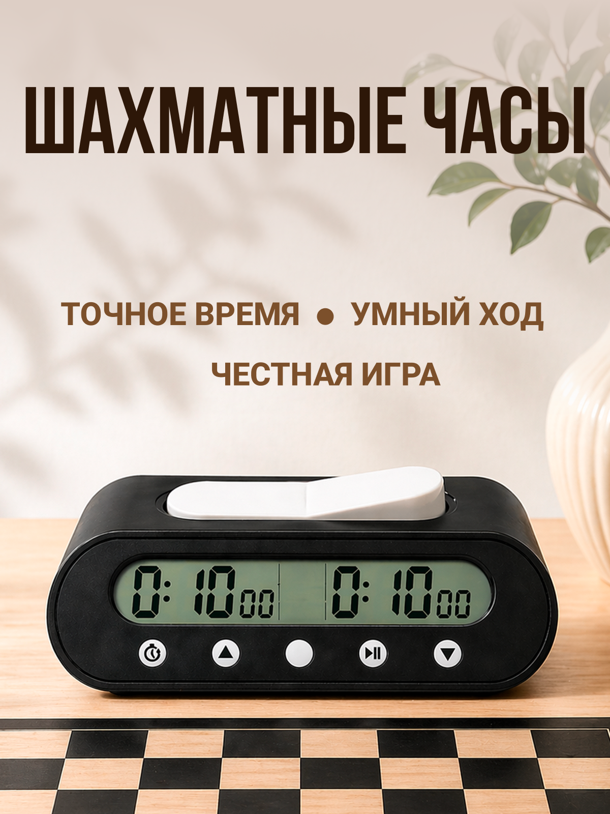 Электронные шахматные часы "SOVANCI" S200, крупные цифры, пластик