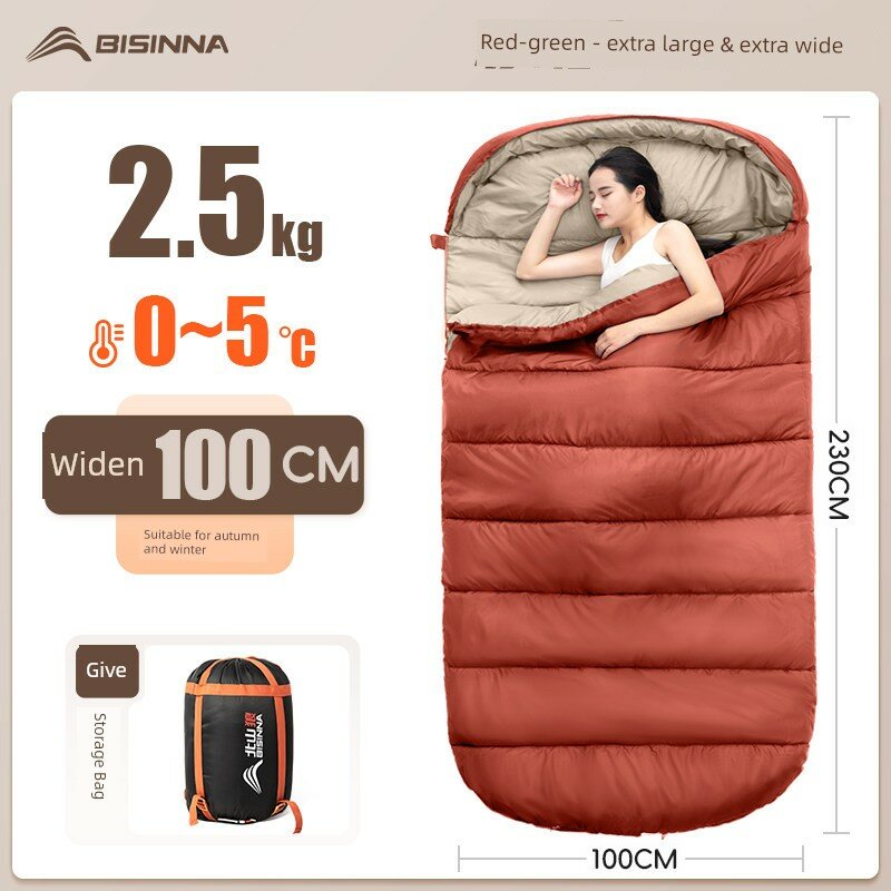 Спальный мешок 2,5 кг терракотовый для комфорта при 5°C, идеален для зимнего кемпинга