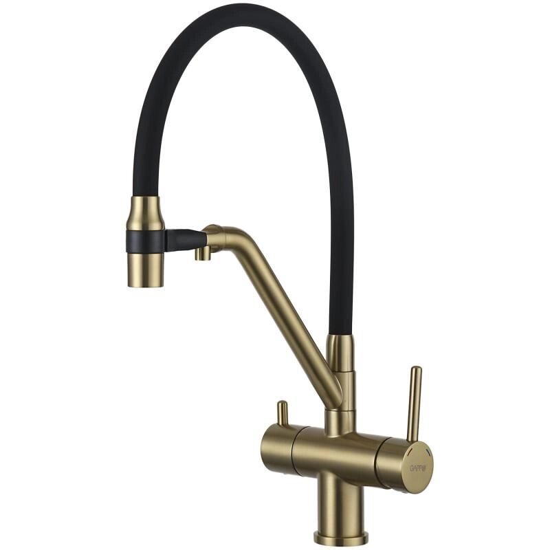 Смеситель для кухонной мойки Gappo G98-83 G4HE39DW8-NN83FT с гибким изливом и подключением фильтра питьевой воды, золото, черный