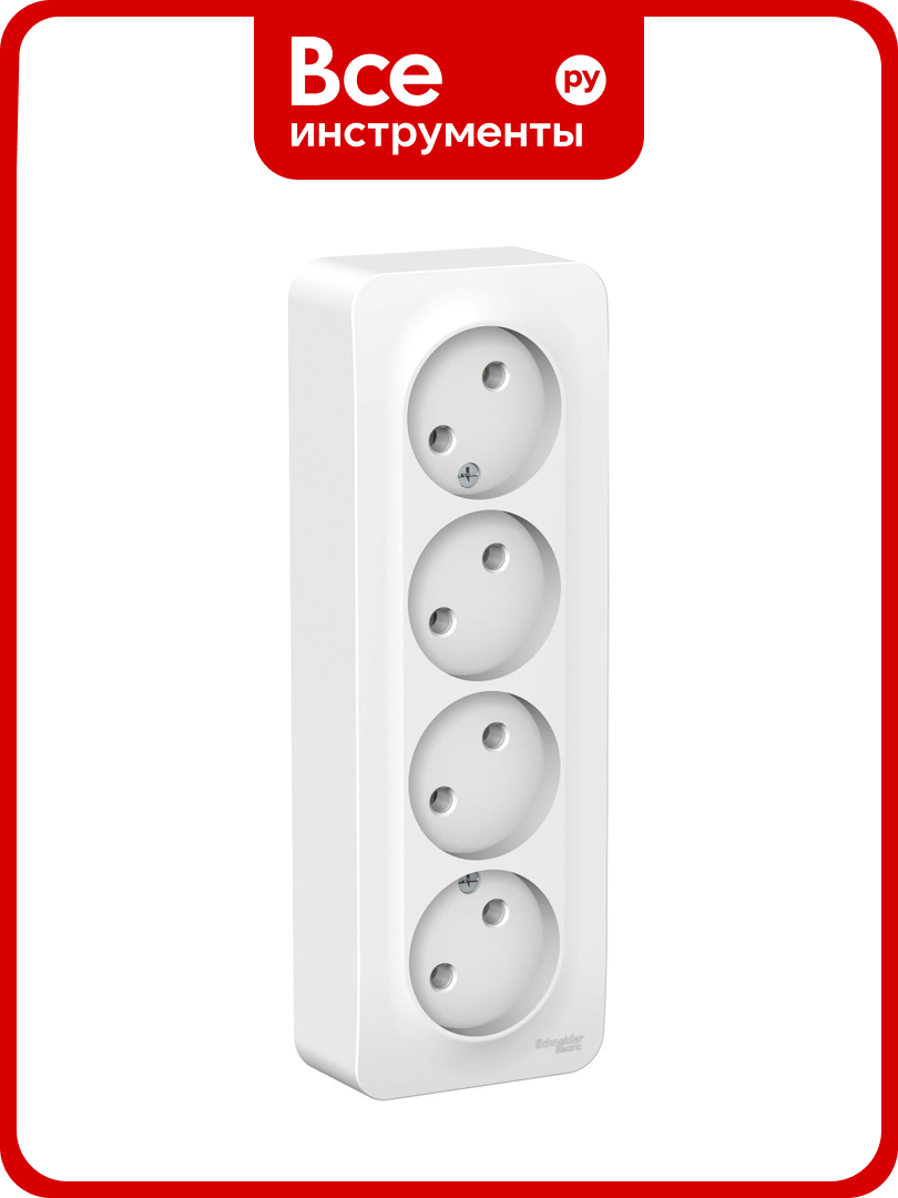 4-ая розетка Systeme Electric BLANCA открытой установки, без заземления, без шторок, белый, сетей