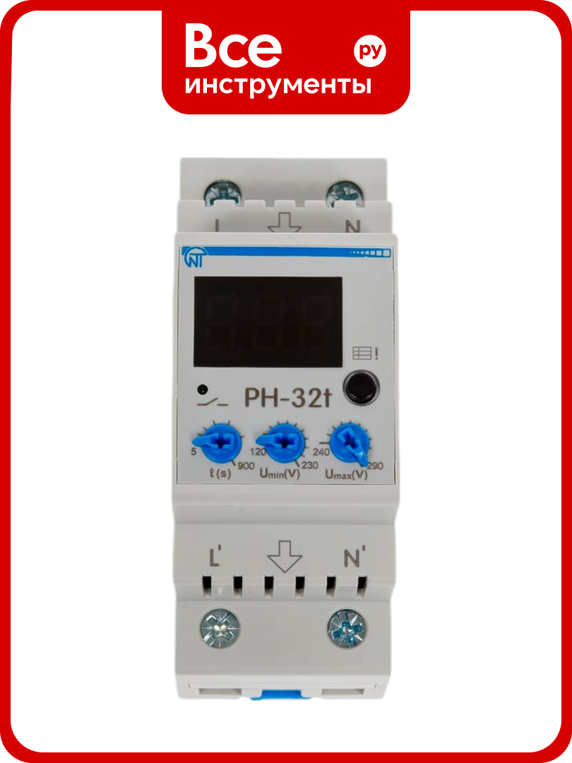 Реле напряжения НовАтек-Электро РН-32t 3425600035t LED-индикация, монтаж на DIN-рейку, защита от перенапряжения
