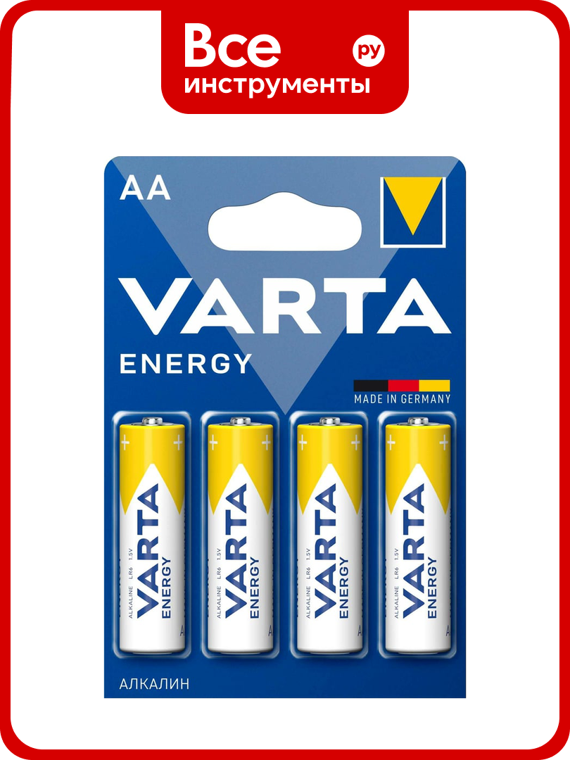 Батарейка Varta ENERGY LR6 AA BL4 Alkaline 1.5V (4106) щелочной элемент пальчиковый тип широкий температурный