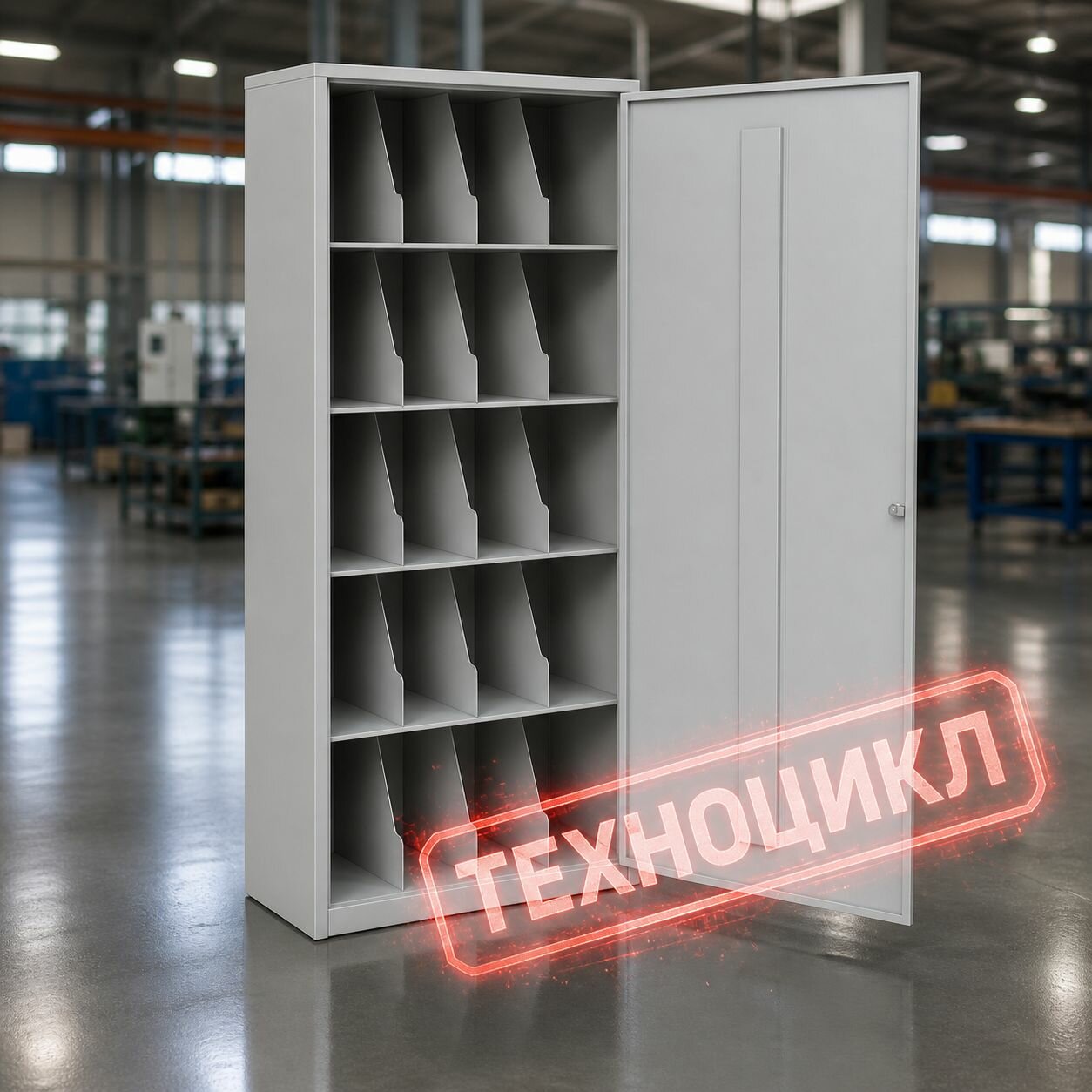 Металлический шкаф для 20 противогазов ХПГ-20, с дверью, 1880х810х400 мм, серый RAL 7035 техноцикл
