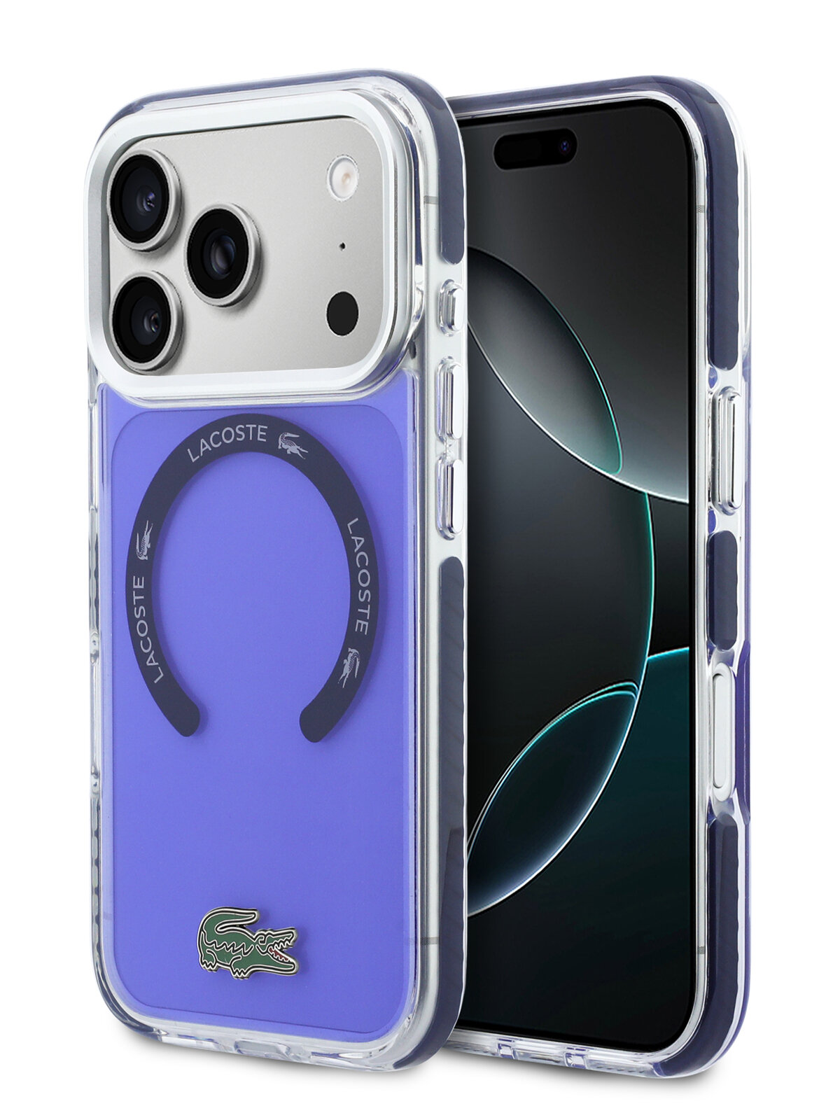 Чехол Lacoste на iPhone 17 Pro Max, с магнитами MagSafe, с защитной функцией ShockProof, синий