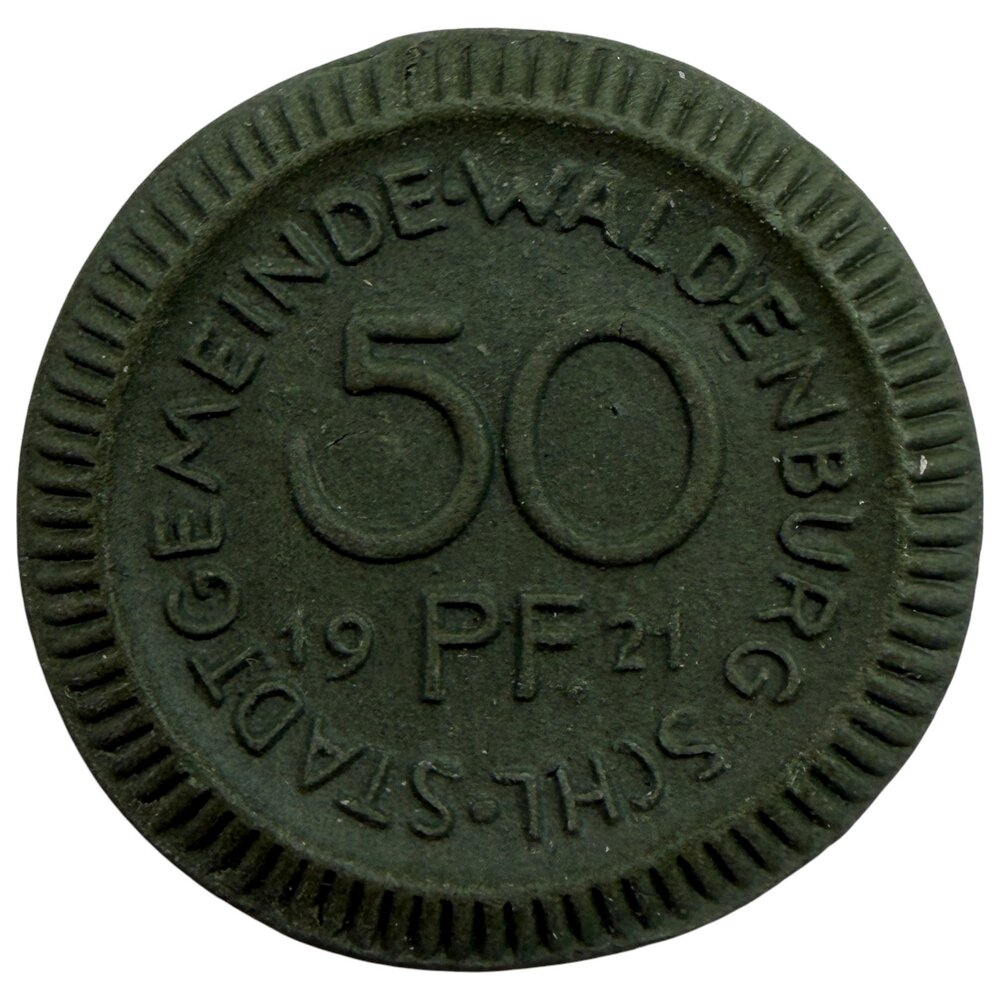 Германия, Веймарская республика, Вальденбург 50 пфеннигов 1921 г. (Портрет) (Тёмно-зелёный фарфор)