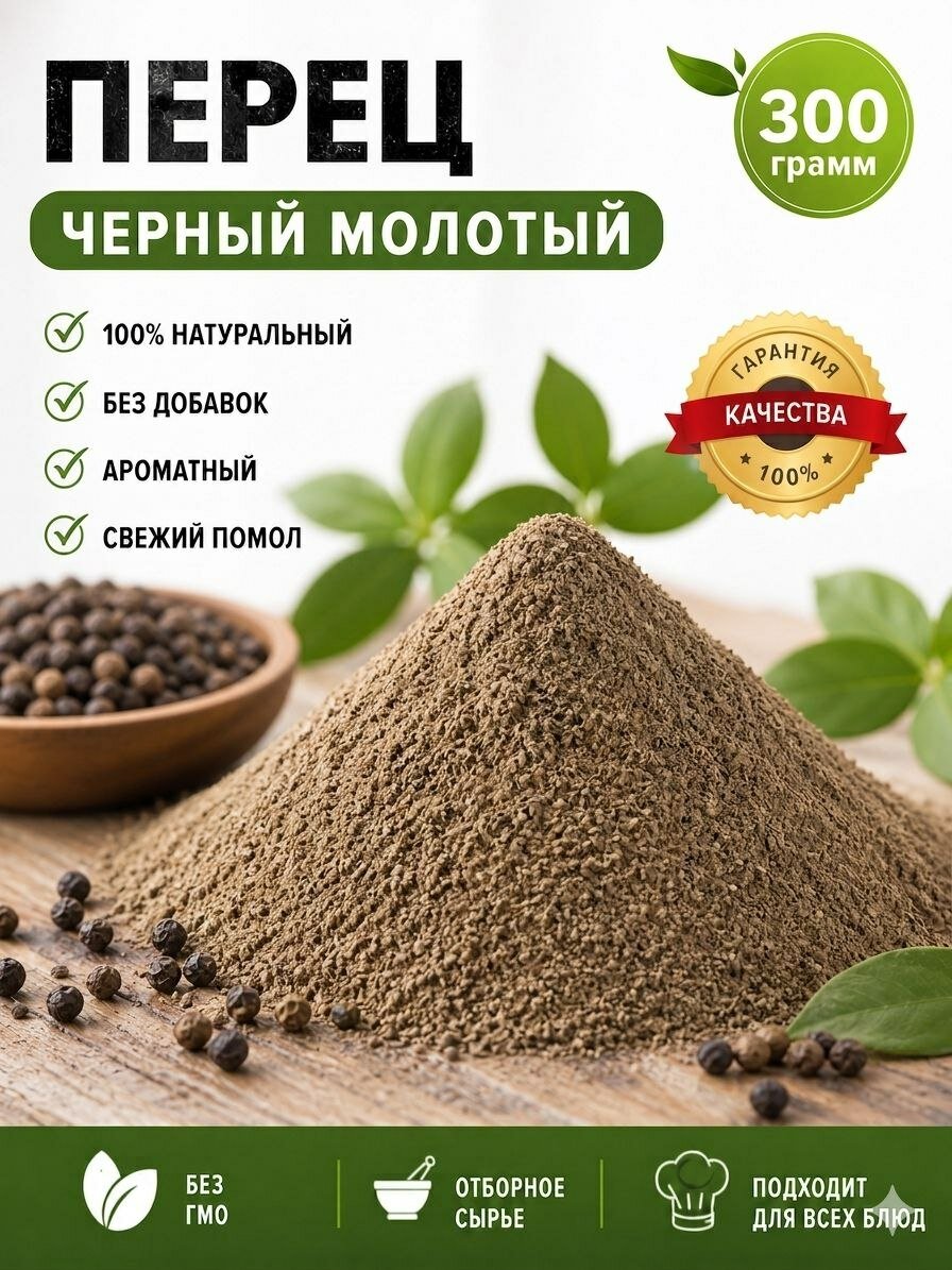 Перец черный молотый 300 г, высший сорт, мелкий помол, NewSS.