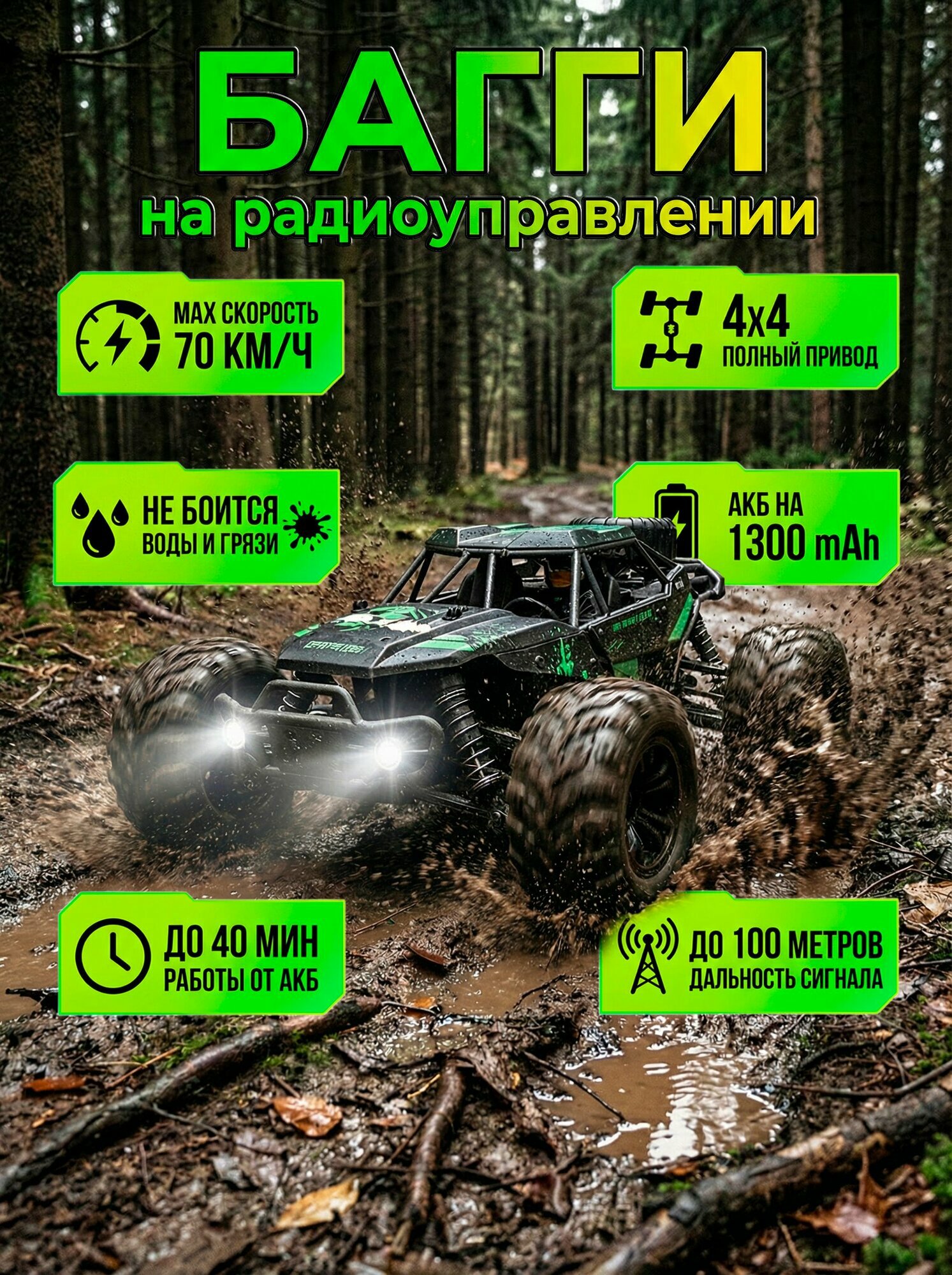 Машинка на пульте управления багги внедорожник, джип монстр-трак на радиоуправлении, вездеход для мальчиков