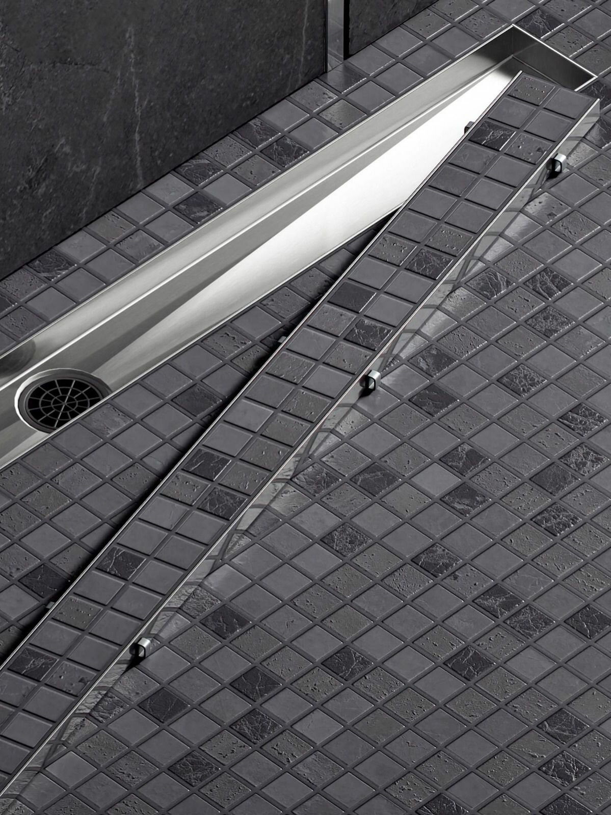 Душевой лоток TIMO Drain System 900 с двусторонней панелью "plate" под плитку, Сатин