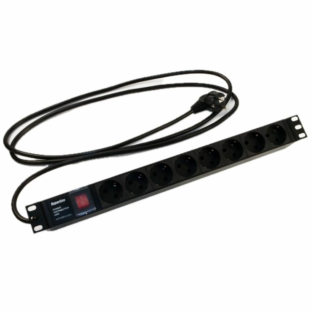 Блок розеток для телекоммуникационного шкафа Hyperline SHE19-8SH-S-2.5EU