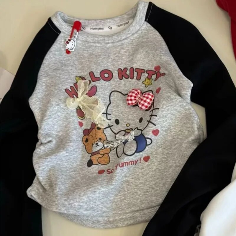 MINISO Куртка Sanrio Hello Kitty с длинными рукавами, выполненная в стиле милого мультфильма, с цветовыми блоками, для осени - Кавайная одежда в стиле аниме Y2K для детей, зимние топы, новинки, Детский размер: 130