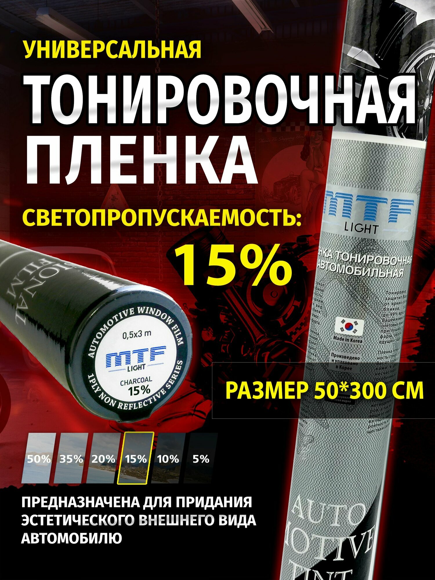 Пленка тонировочная для авто MTF Light Charcoal 0,5 м х 3 м, 15% светопропускаемость, туба