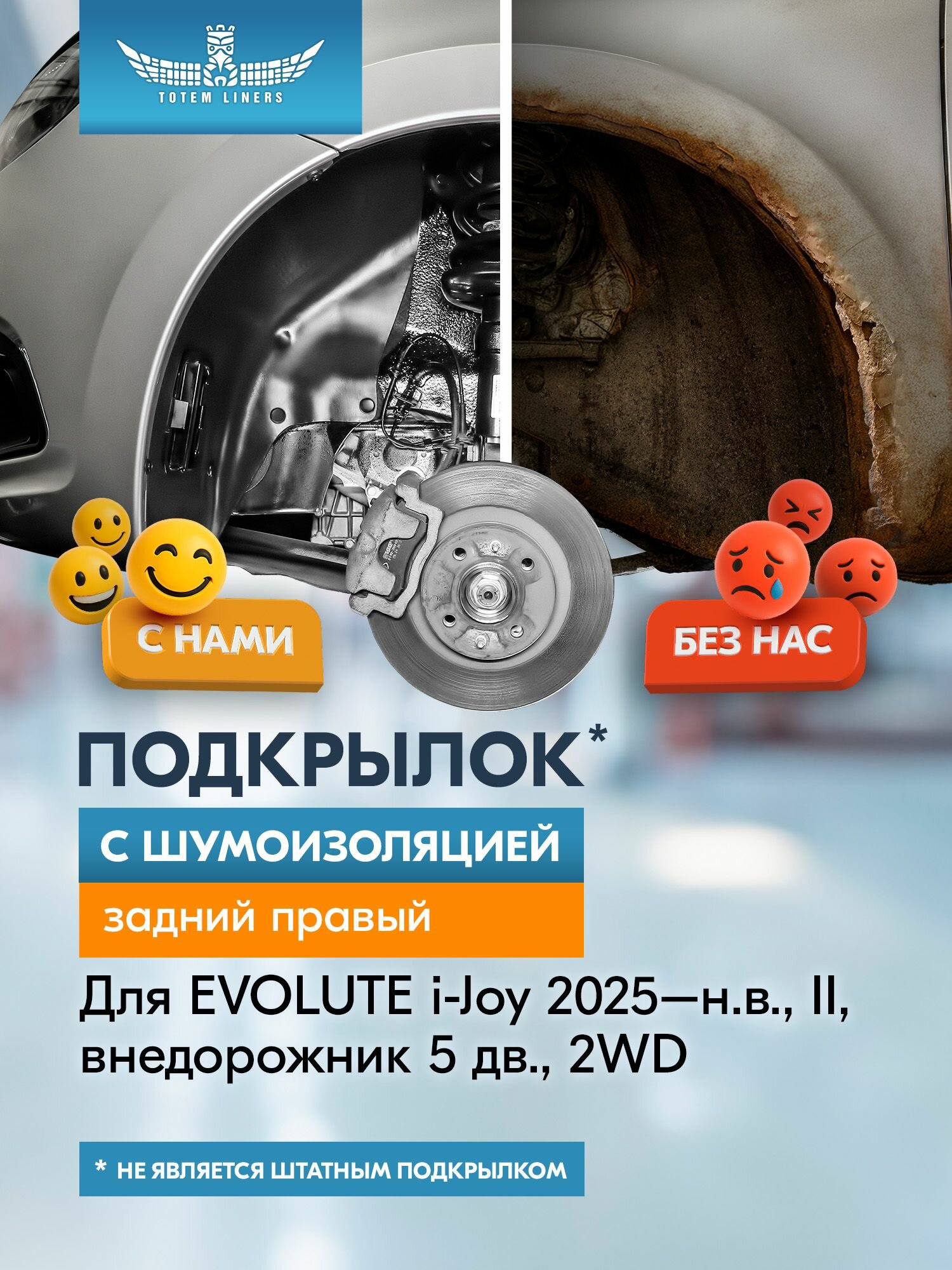 Подкрылок с шумоизоляцией для EVOLUTE i-Joy 2025-н. в. (II) (Эволют Ай Джой) Внедорожник 5 дв. 2WD - TOTEM. Sзадний правый