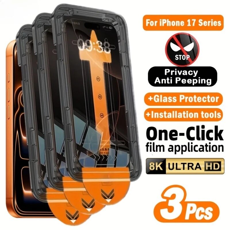 3Pcs Anti-Spy Tempered Glass Screen Protectors for iphone 17 16 15 14 13 12 11Pro Max 16 15 14Plus 13 12 Mini 11 Pro XR XS Glass