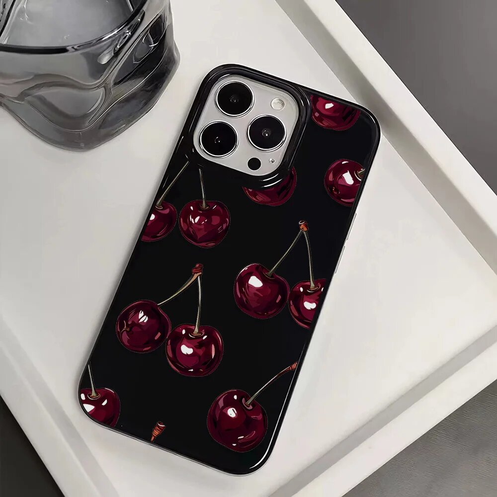 Чехол для телефона с узором «Черная вишня» для iPhone 16 17 Pro Max 15 14 13 12 11 Pro Max 16e X XS XR XSMax 7 8 Plus SE 2022, мягкий чехол