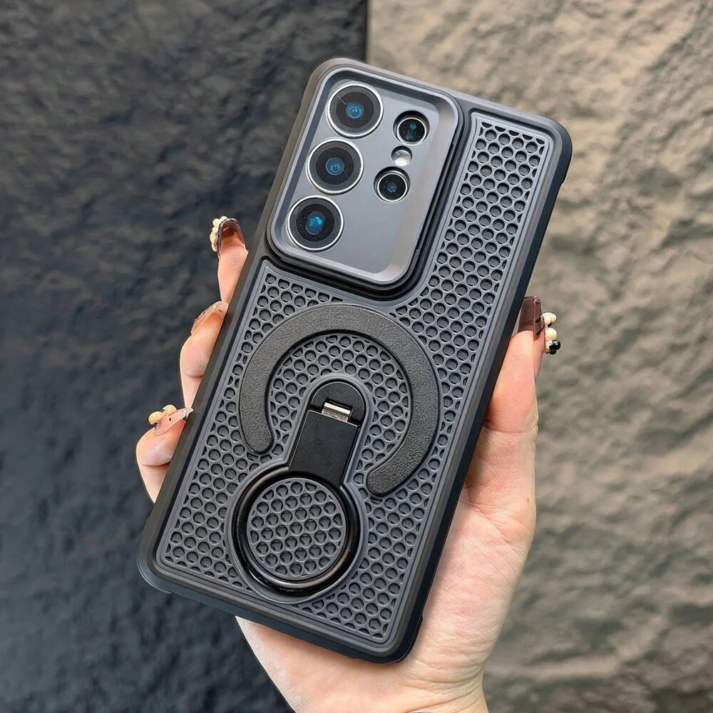 Чехол для Samsung Galaxy S24 FE с кольцом и охлаждением, черный