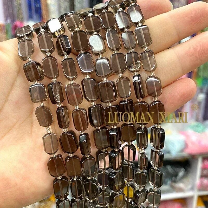 Натуральные каменные бусины LUOMAN XIARI 8x12 мм 8x12mm 9-10pcs, smoky quartz