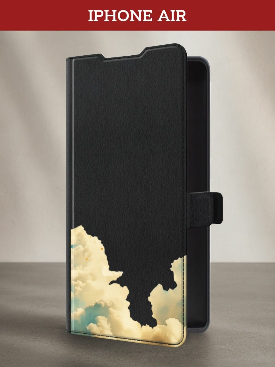 Чехол-книжка на Apple iPhone Air / Айфон Айр с принтом Облака и звезды, черный