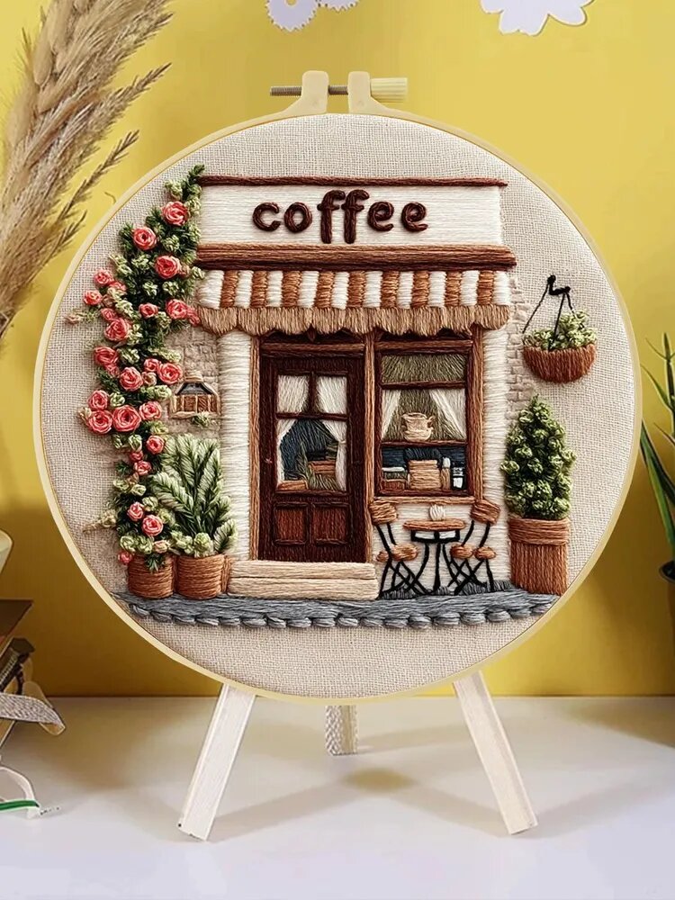 Набор для вышивания,20X20CM, подходит для начинающих, Кофейня.