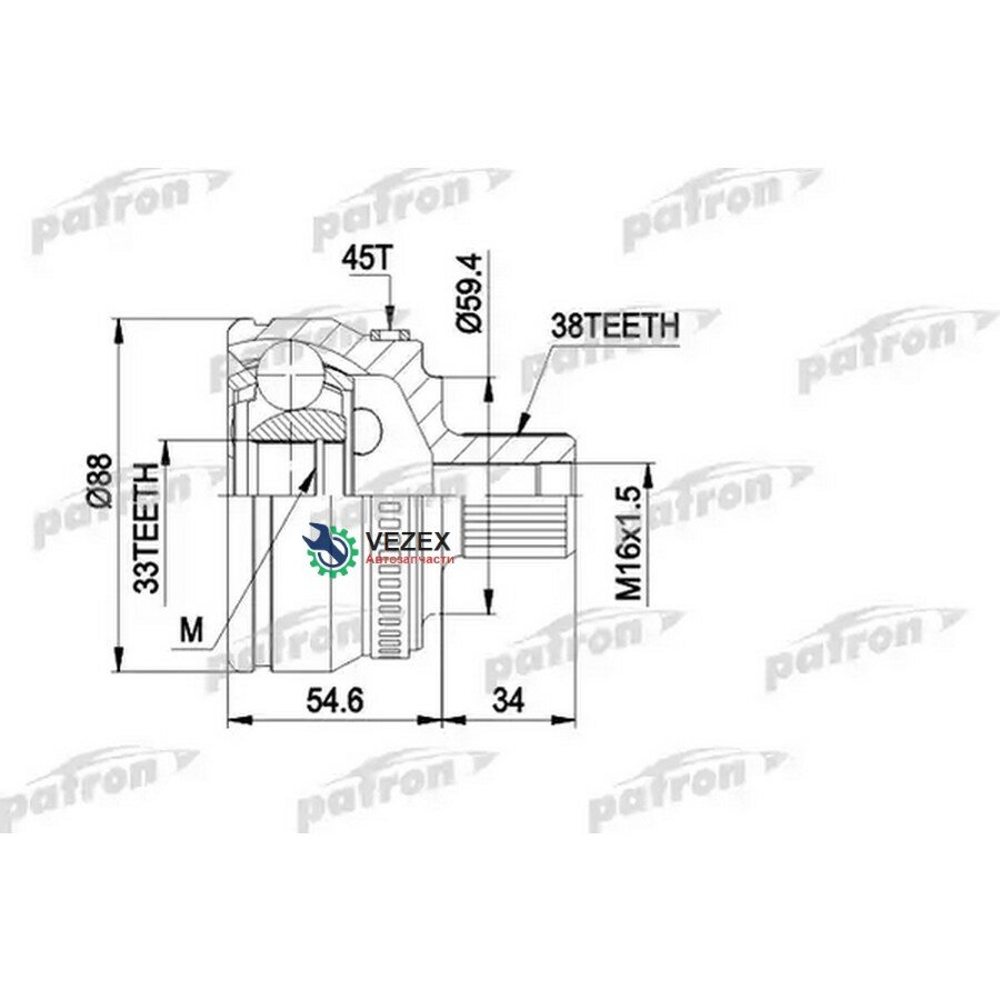 PATRON PCV1435 ШРУС наружн к-кт AUDI A4 00-04, A4 Avant 01-04, A4 кабрио 03-