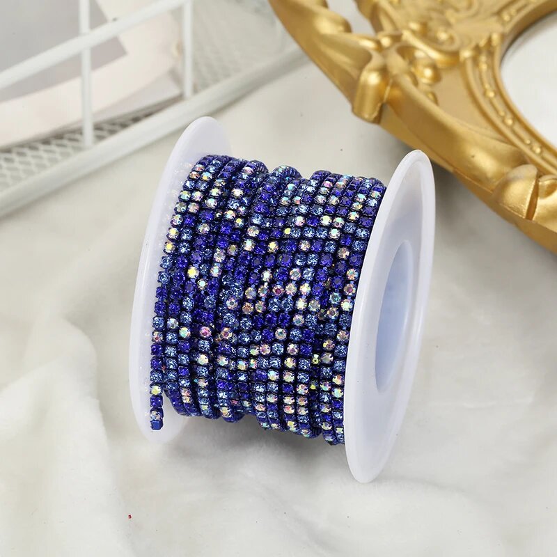 PEESOM хрустальная стразовая цепочка 2 мм, разноцветная SS6-5yards by pack, Sapphire Series