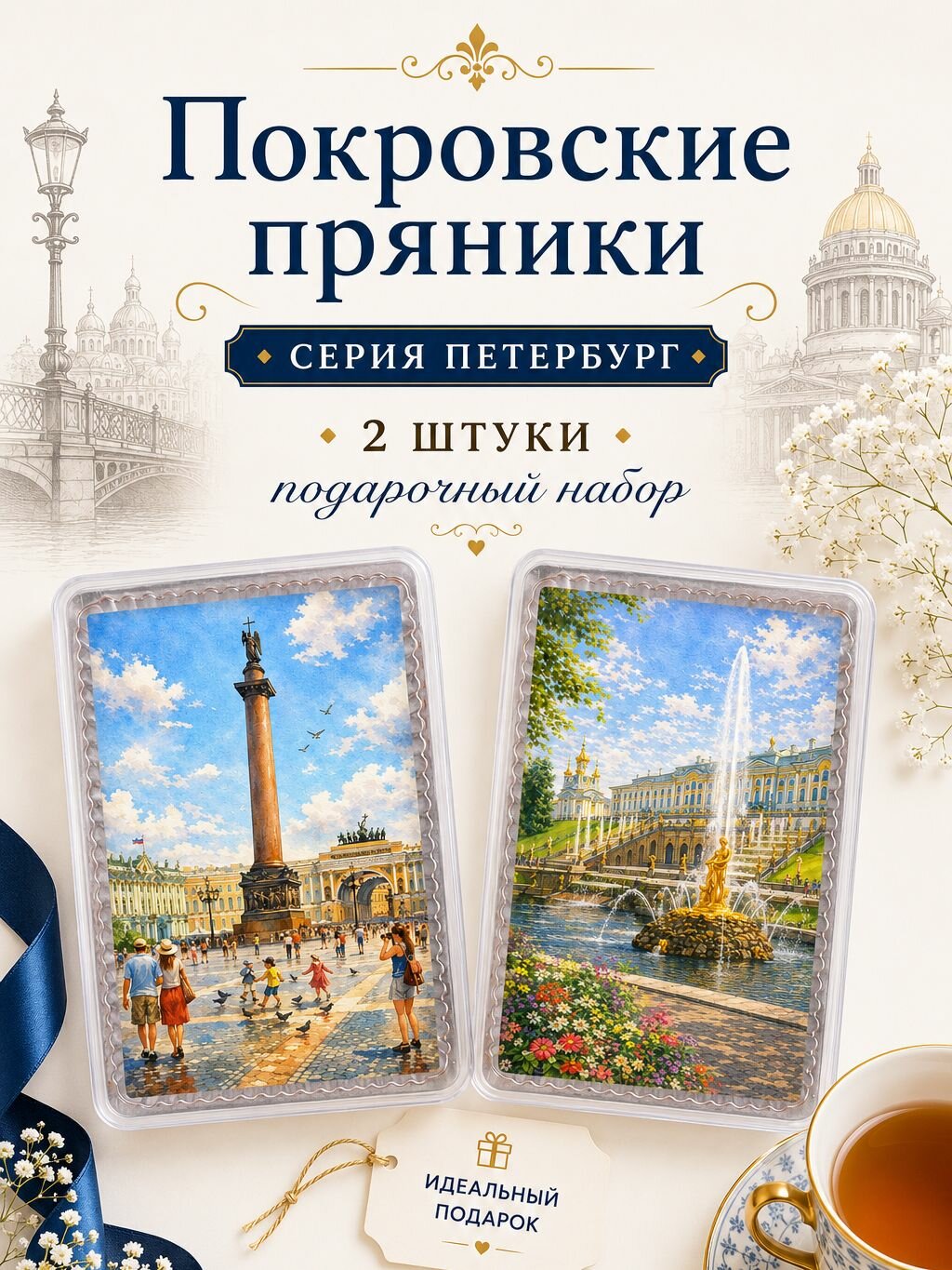 Подарочный набор покровских пряников 2 шт по 140 гр "Петергоф" и "Дворцовая площадь"