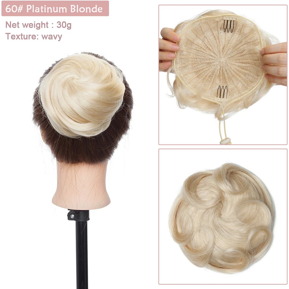 Шиньон из натуральных волос, 60# Platinum Blonde, wavy