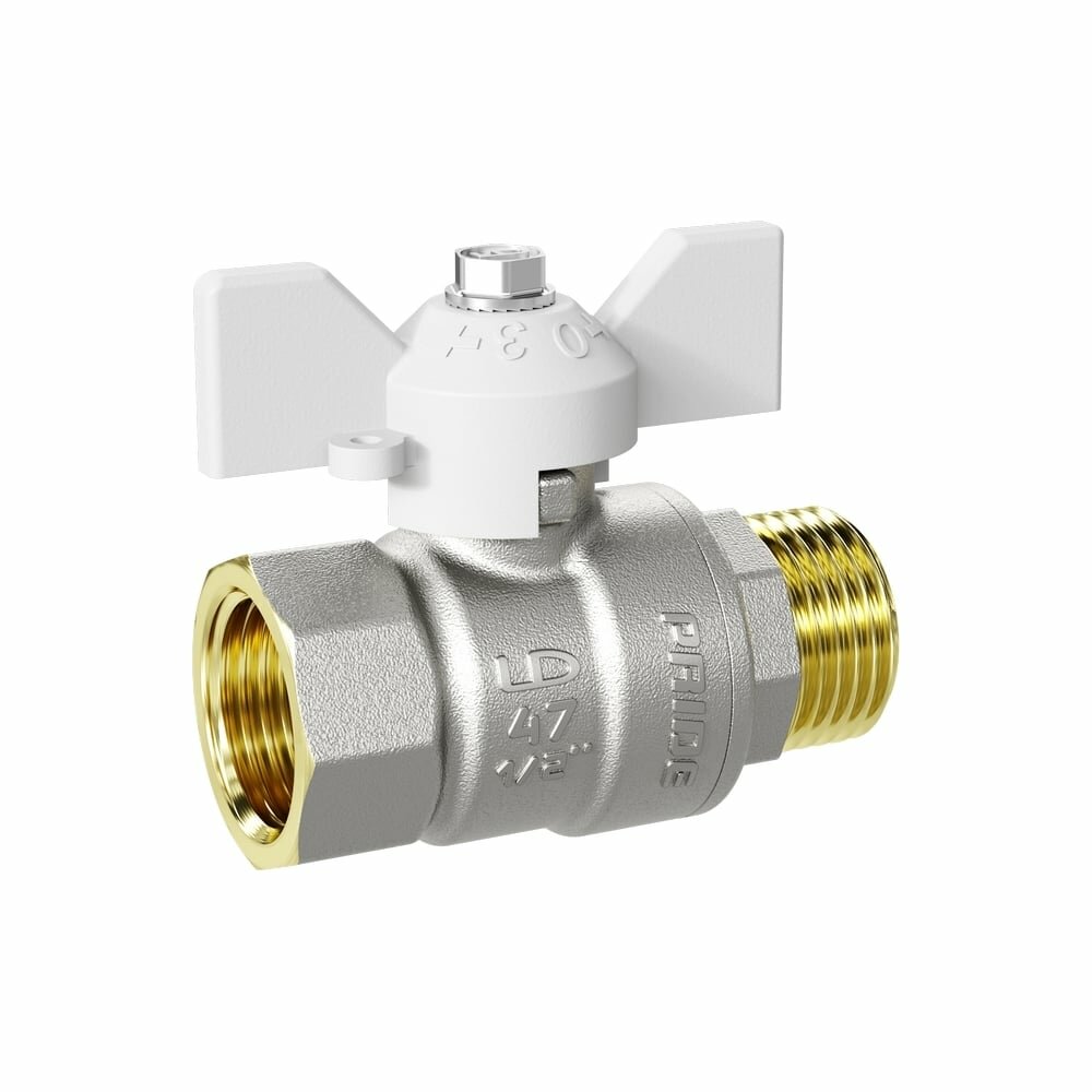 Кран шаровой латунный LD PRIDE 47.15. В-Н. Б Ду 15 Ру 40 бабочка (white) с биркой LD 47.312.15 W — фото 1