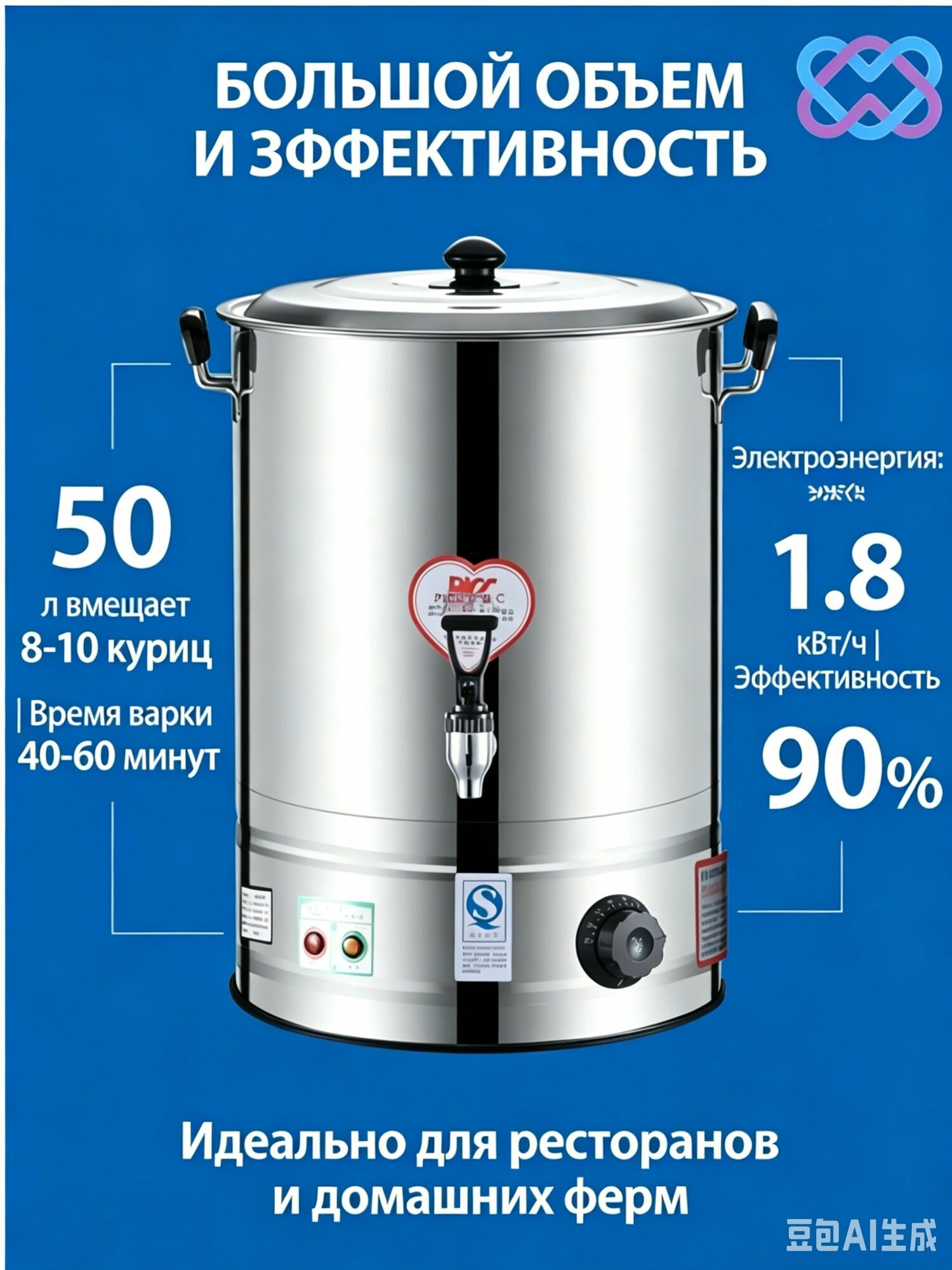 Электрический шпарчан, для птицы и кроликов, нержавеющая сталь, 50 л